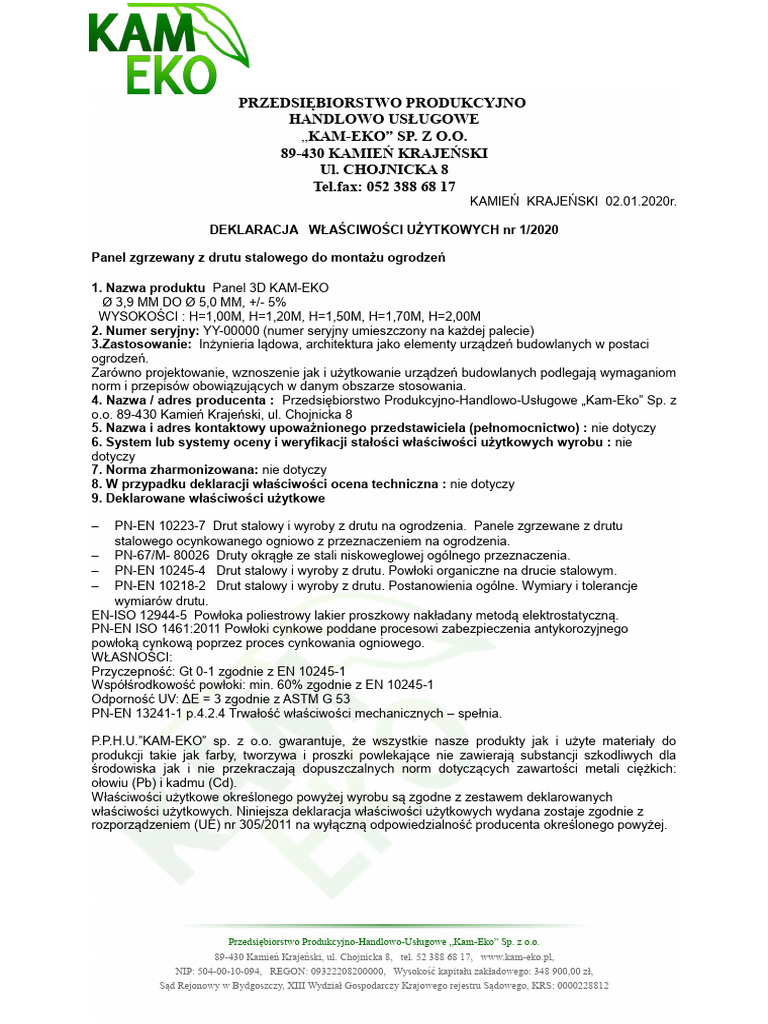 Deklaracja WU Panel 3d 3,95 2020r. | PDF