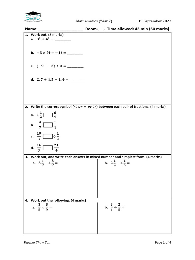 Fraction Set 1 | PDF | Area | Mathematical Notation