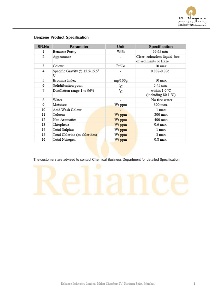 Benzene Specification | PDF