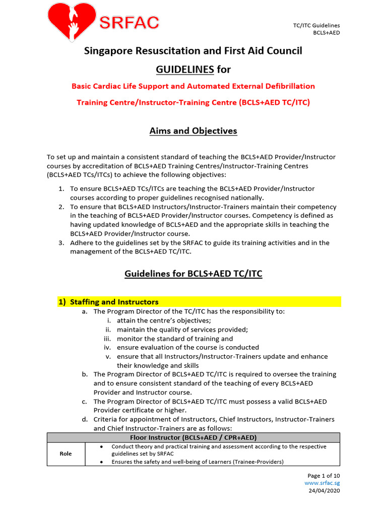 BCLS+AED Training Centre Guidelines | PDF | Cardiopulmonary ...