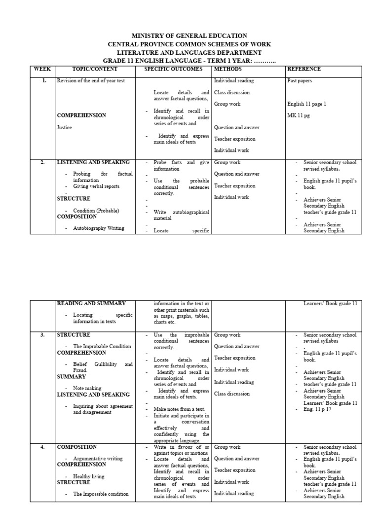 GRADE 11 ENGLISH SCHEMES Term 1,2,3 | PDF