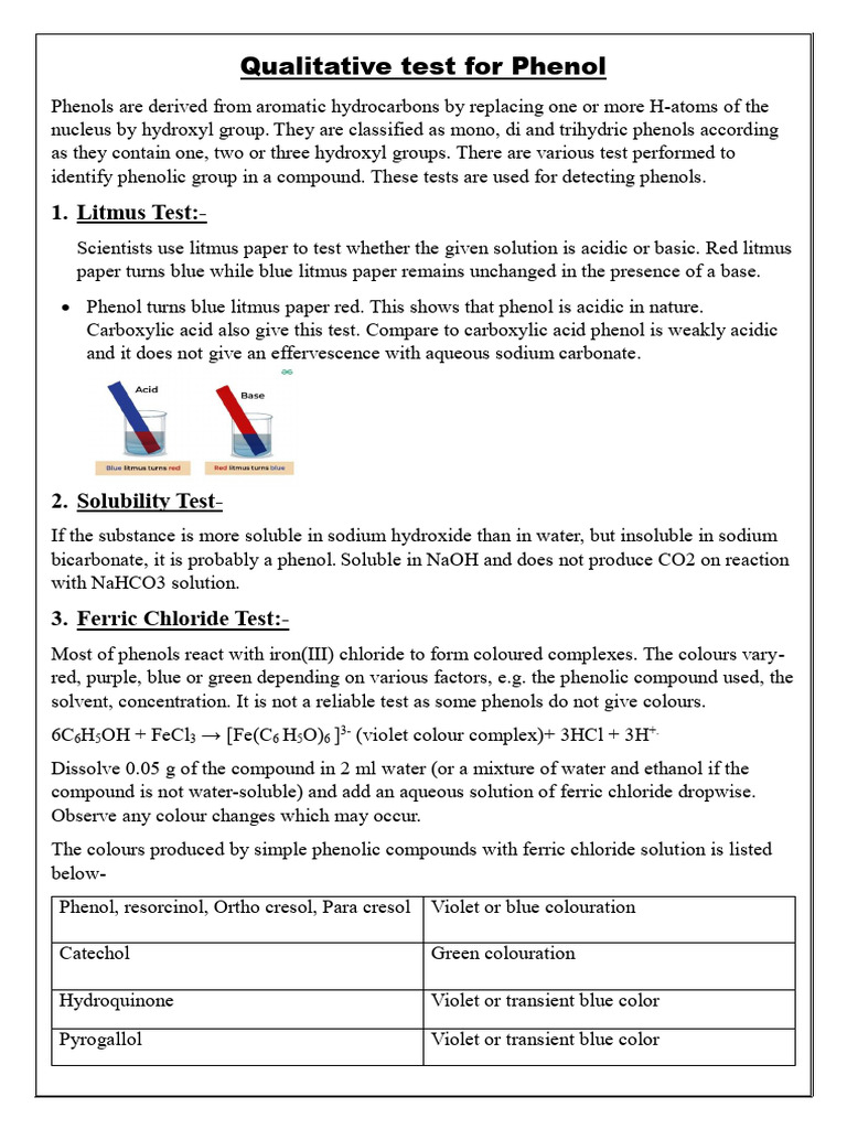 Qualitative Test For Phenol | PDF | Solubility | Acid