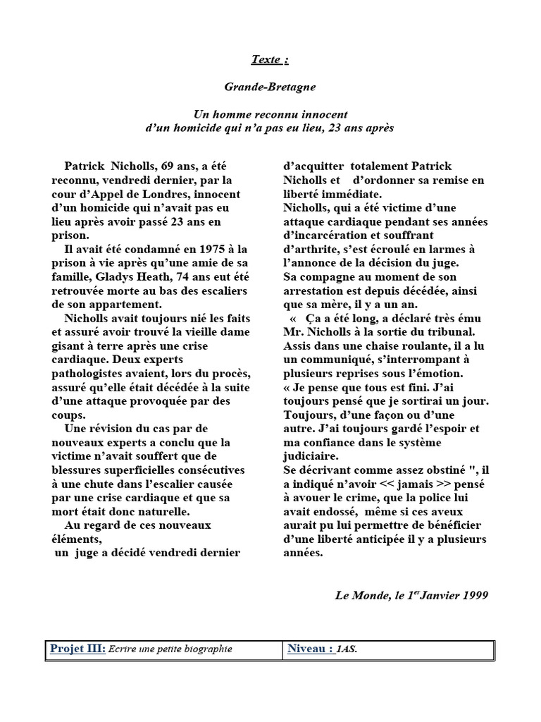 FAIT DIVERS C E.docx Version 1 | PDF