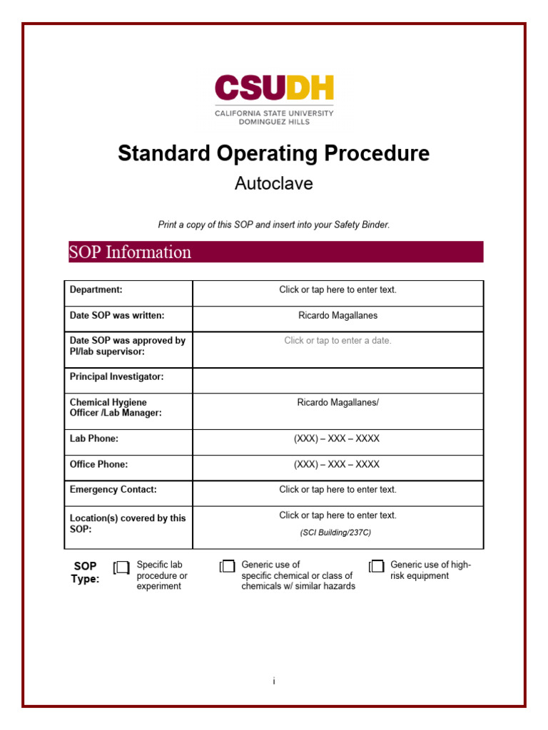 SOP Autoclave | PDF