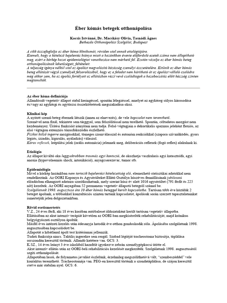 Éber Kómás Betegek Otthonápolása | PDF