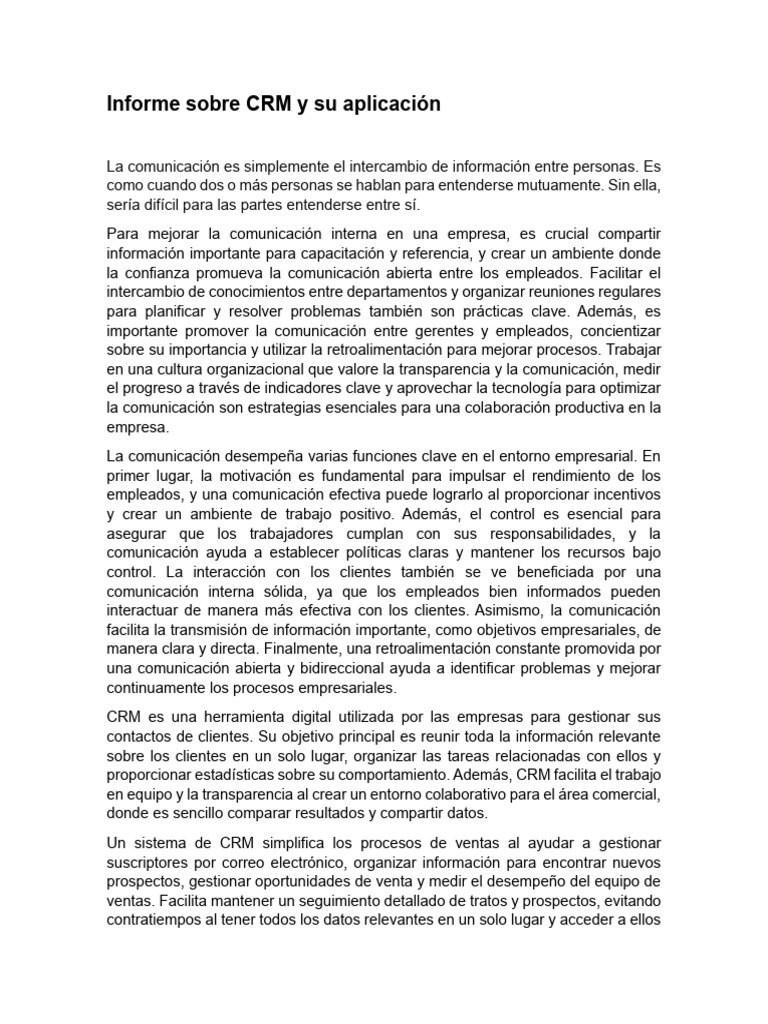 Informe Sobre CRM y Su Aplicación | PDF