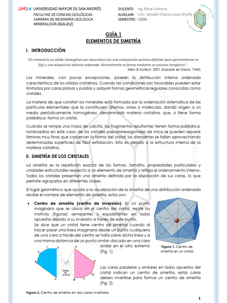Guías Mineraligía I-2024-Elementos de Simetría | PDF | Minerales | Cristal