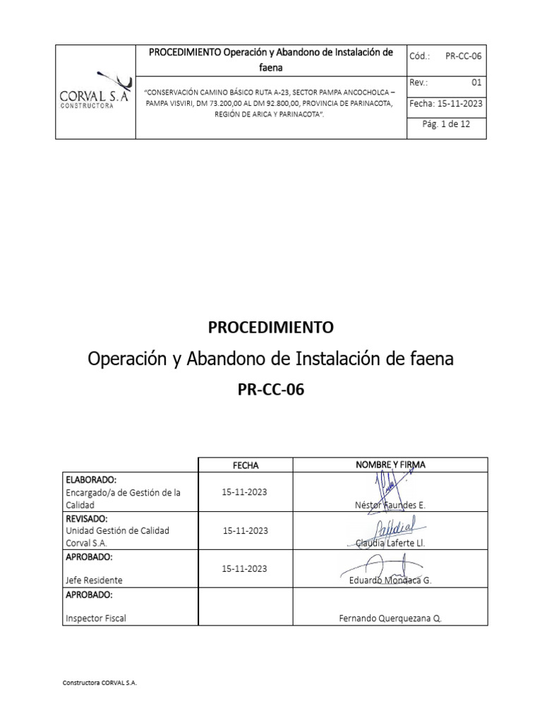 Pr-cc-06 Operación y Abandono Instalación de Faena | PDF | Residuos | Business