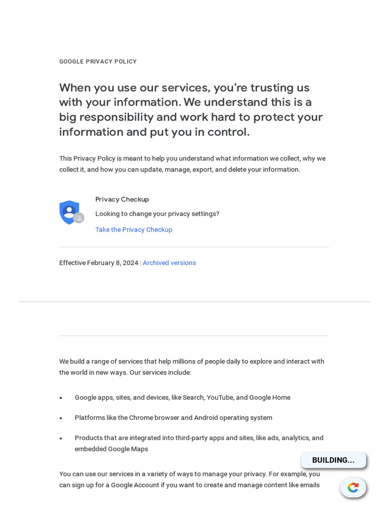 Google Privacy Policy en | PDF | Http Cookie | World Wide Web