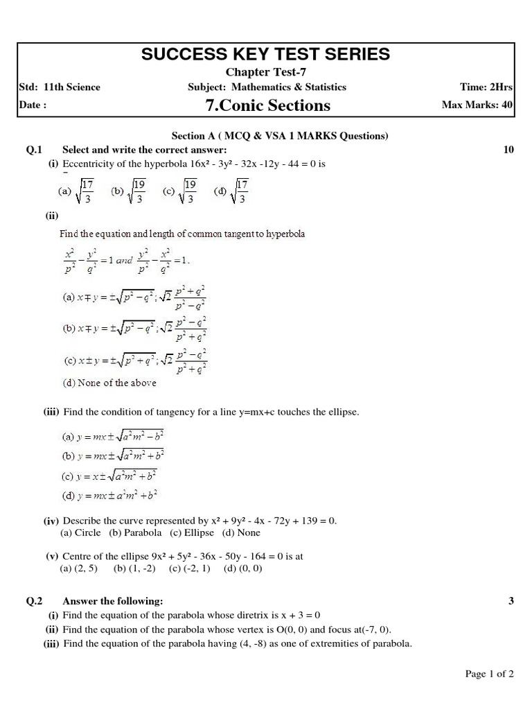 Success Key Test Series | PDF | Ellipse | Analytic Geometry