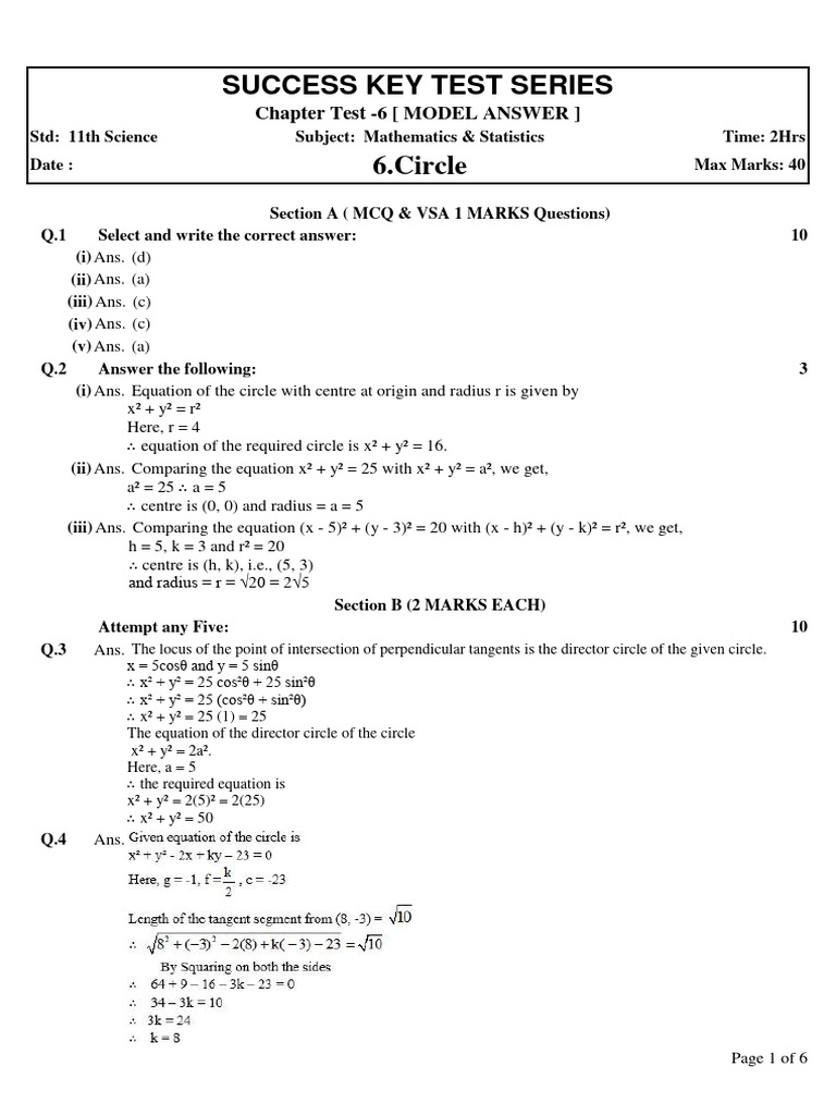 Success Key Test Series: Chapter Test - 6 (MODEL ANSWER) | PDF