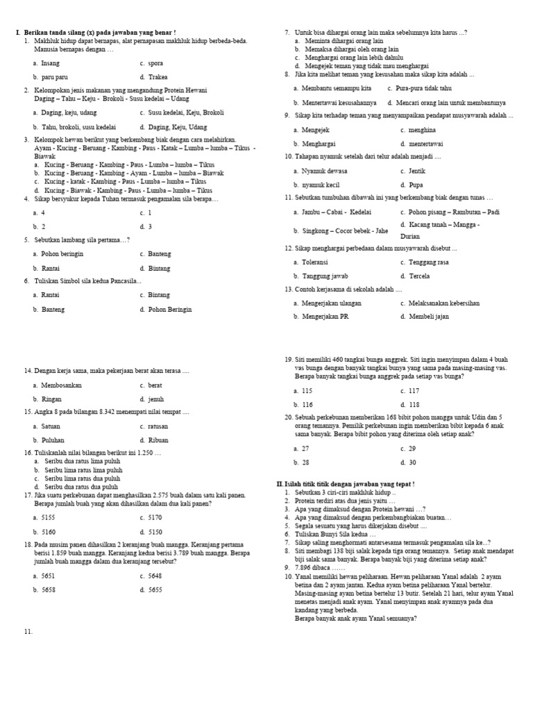 Soal Pas Kelas 3 Tema 1 | PDF
