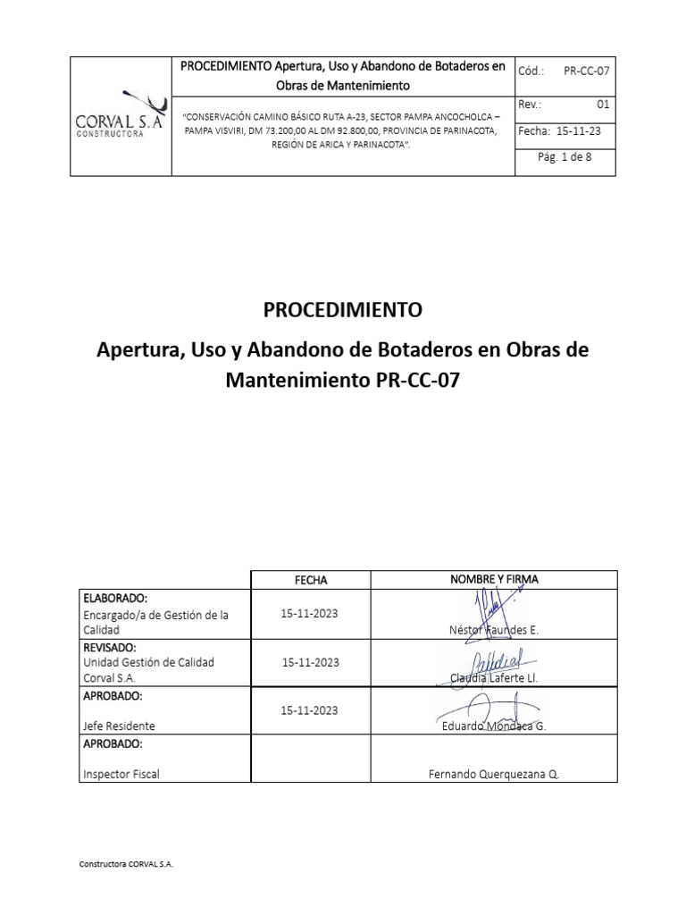 PR-CC-07 Apertura, Uso y Abandono de Botaderos en Obras de ...