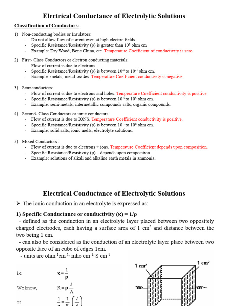 Classification of Conductors and Conductance | PDF | Electrical Resistivity And Conductivity | Ion