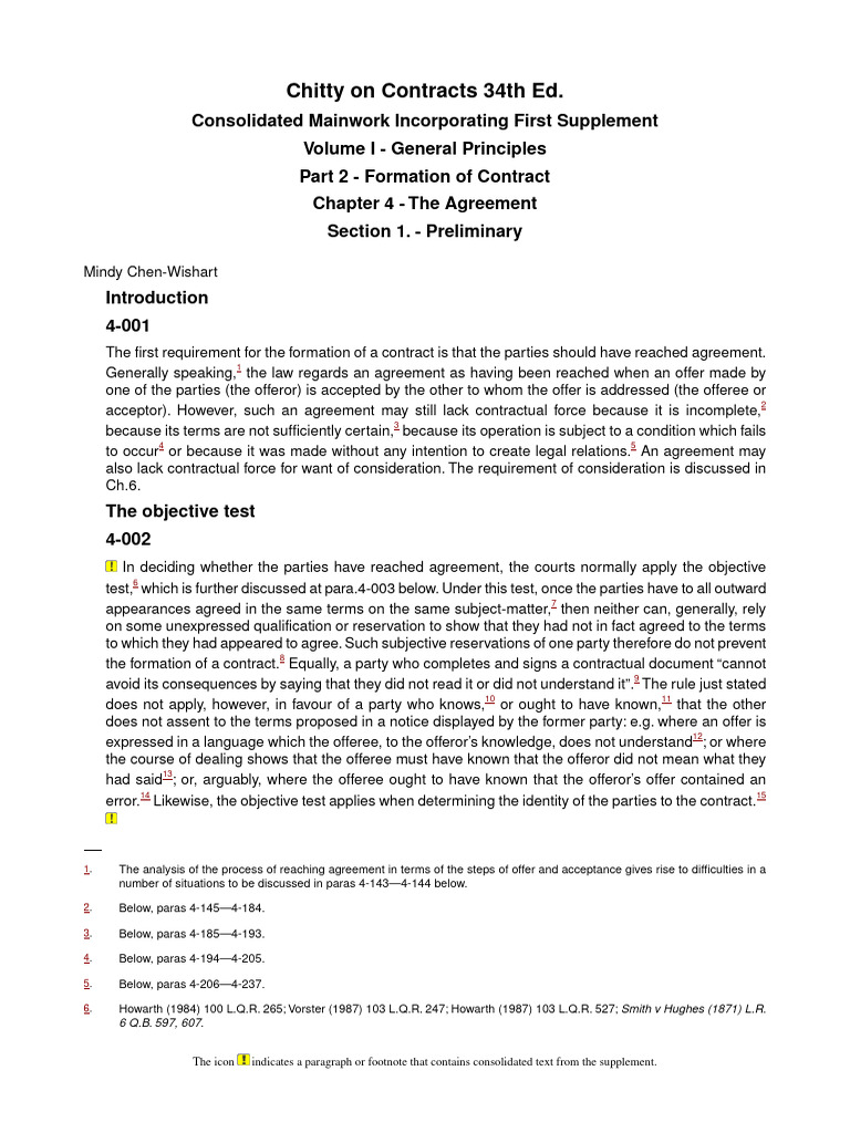 Chitty Ch. 4 - Formation of Contract - Agreement | PDF | Offer And ...