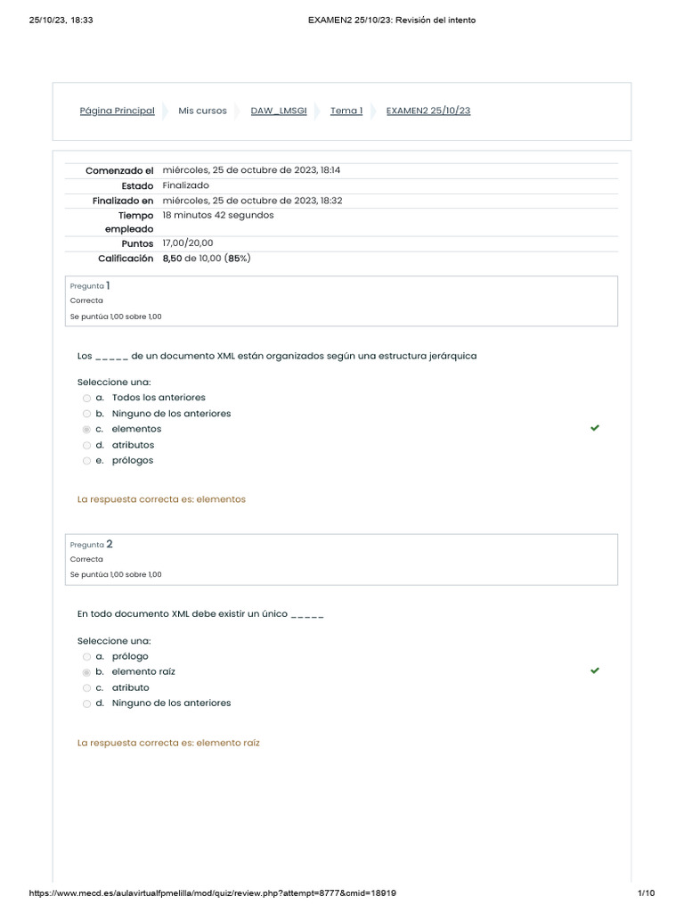 Revisión de Examen XML 25/10/23 | PDF | Xml | HTML