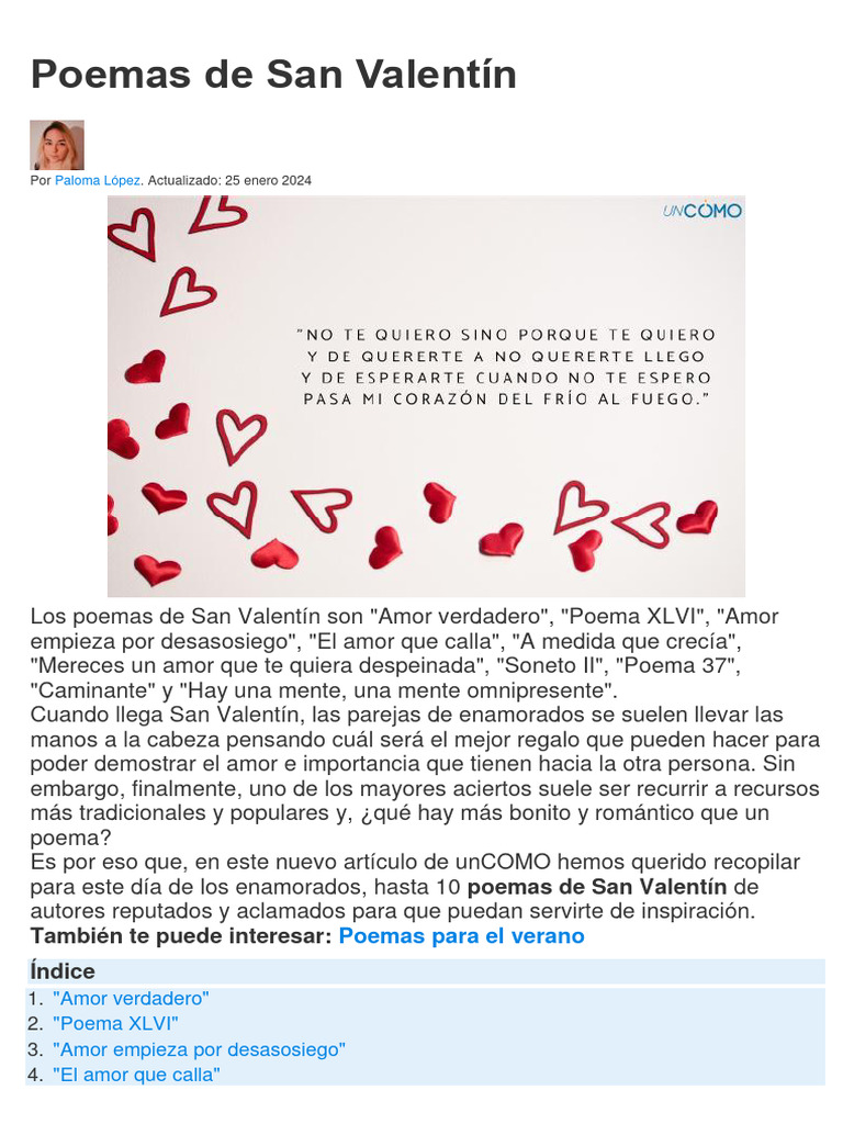 Poemas de San Valentín | PDF | Amor | Poesía