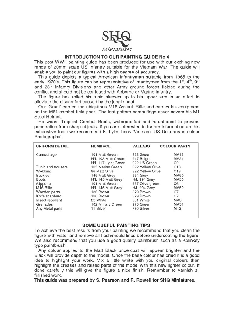 SHQ US Infantry Vietnam Painting Guide | PDF