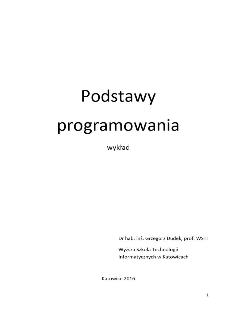 Podstawy Programowania Wyklad 1 | PDF