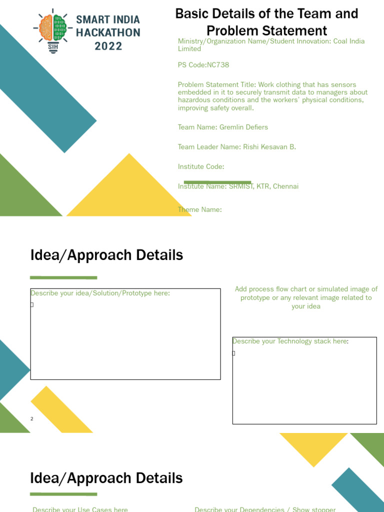 Idea Presentation Format - SIH 2022 - College | PDF | Computer Science ...