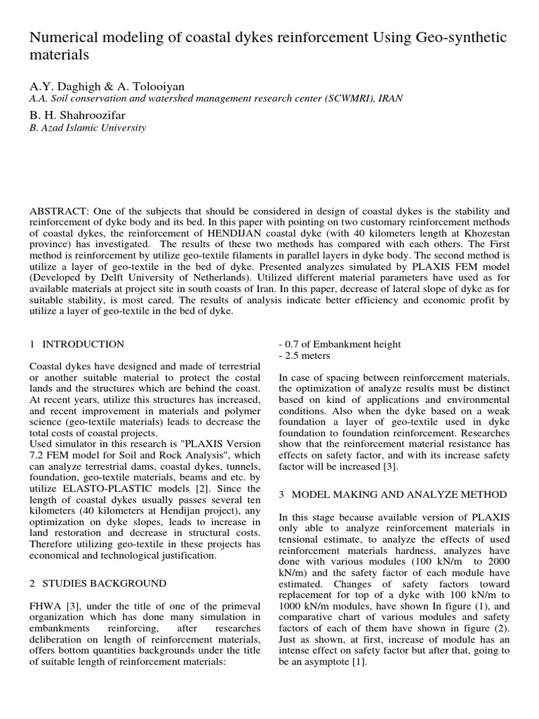 Numerical Modeling of Coastal Dykes Reinforcement Using Geo-Synthetic ...