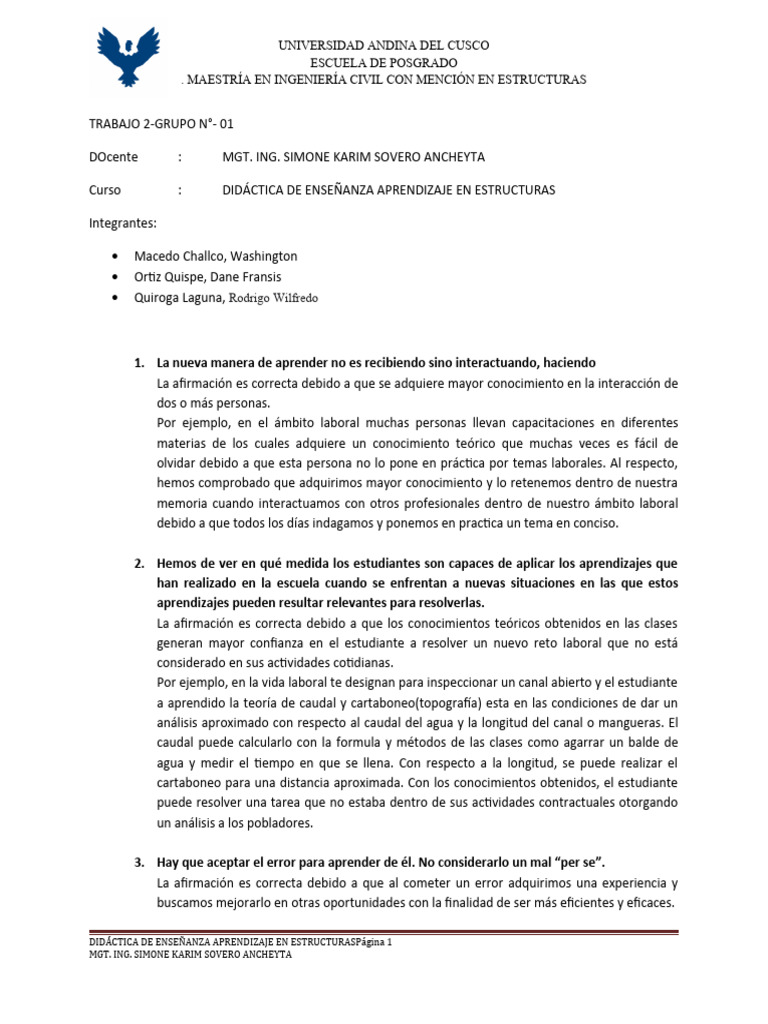 Trabajo Grupal Grupo 01 | Descargar gratis PDF | Aprendizaje | Conocimiento