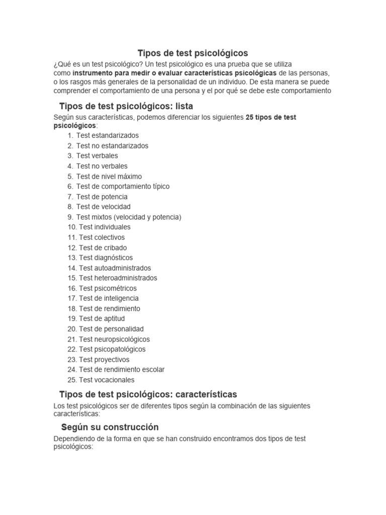 Tipos de Test Psicológicos | PDF