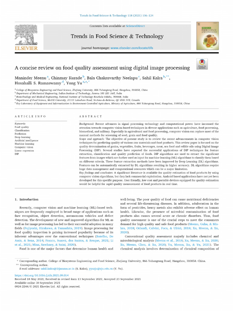A Concise Review On Food Quality Assessment Using Digital Image ...