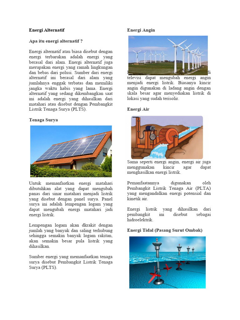 Energi Alternatif - Kelas VI | PDF | Sains & Matematika | Teknologi ...
