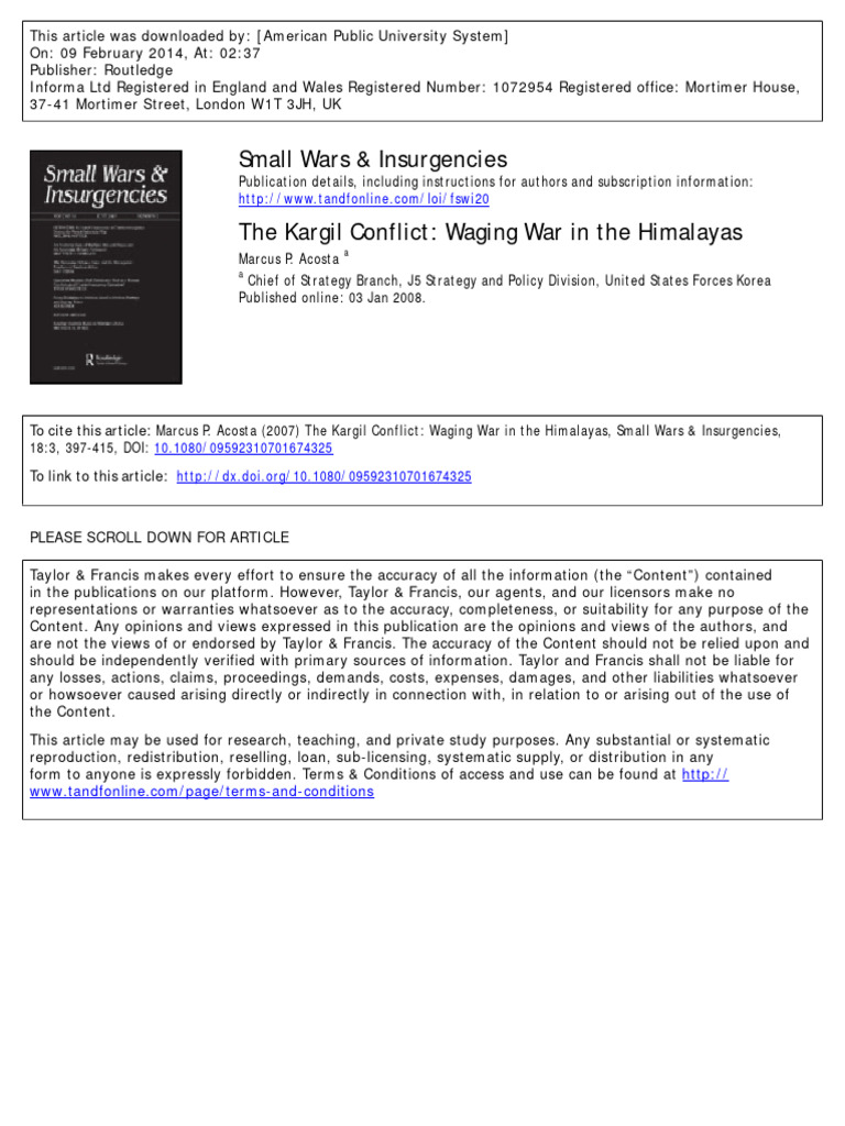 Kargil Conflict: War in the Himalayas | PDF