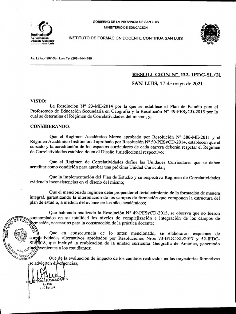 Resolución #132 IFDC-SL 2021 - Régimen de Correlatividades Prof. Geografía | PDF | Maestros ...