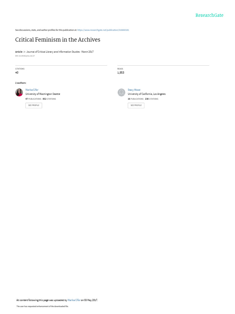 Critical Feminism in The Archives | PDF | Feminism | Gender Studies