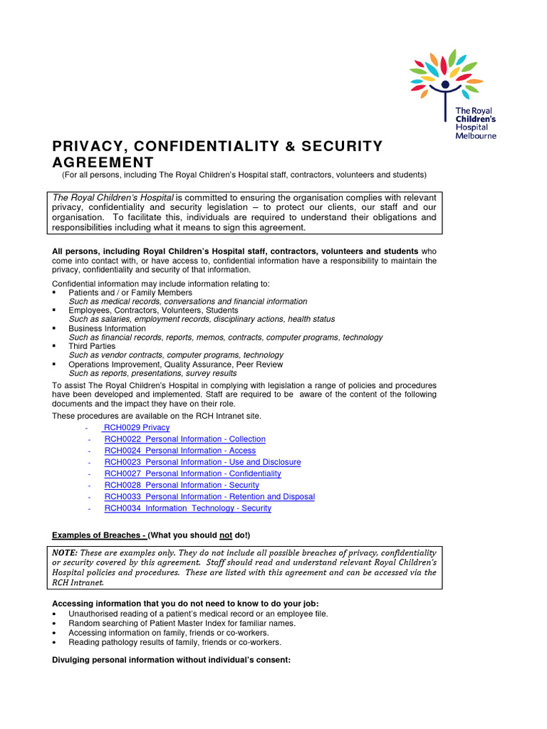 Privacy Confidentiality Agreement | PDF | Confidentiality | Medical Record