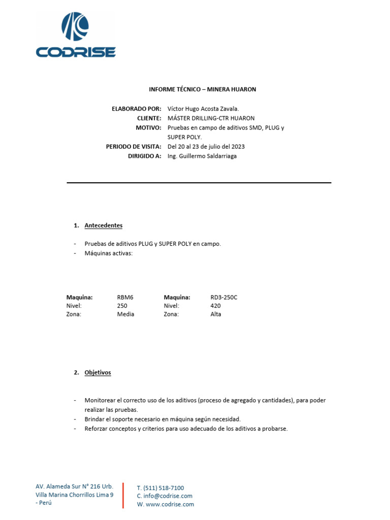 Informe Master Drilling-Huaron | PDF | Hogar, jardinería y bricolaje ...