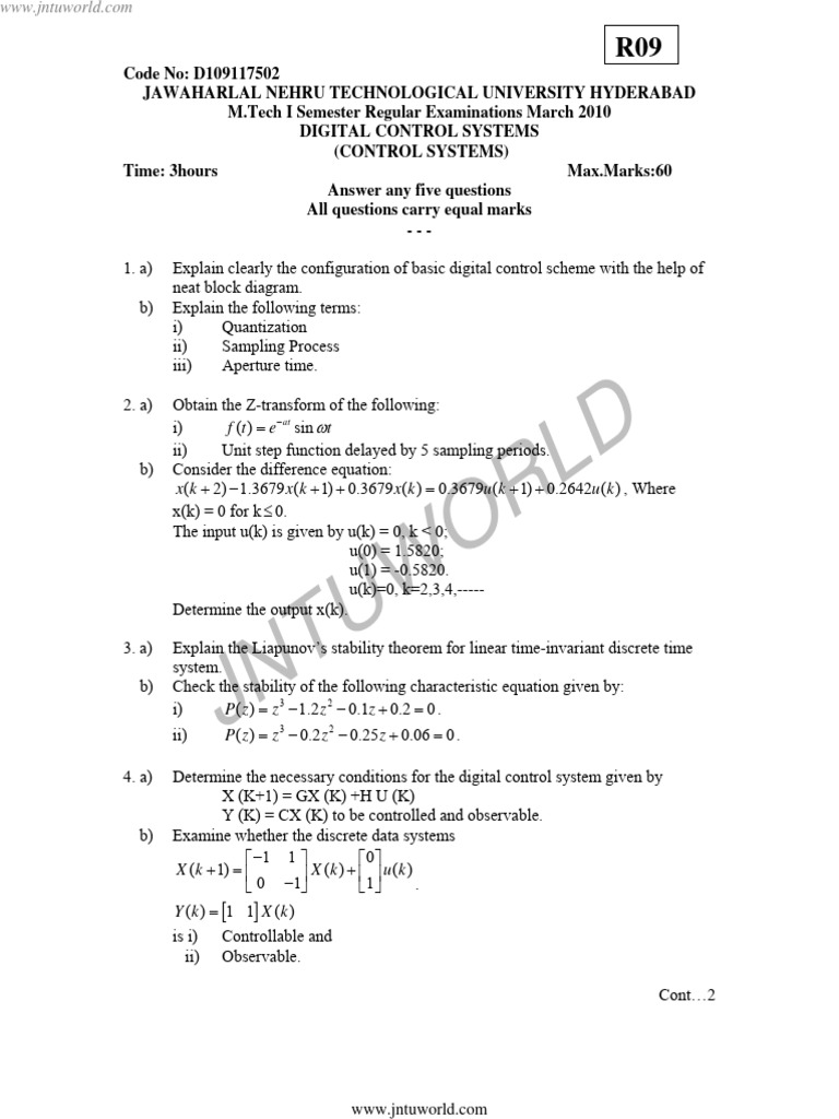 Digital Control Systems Exam Questions | PDF | Information And ...