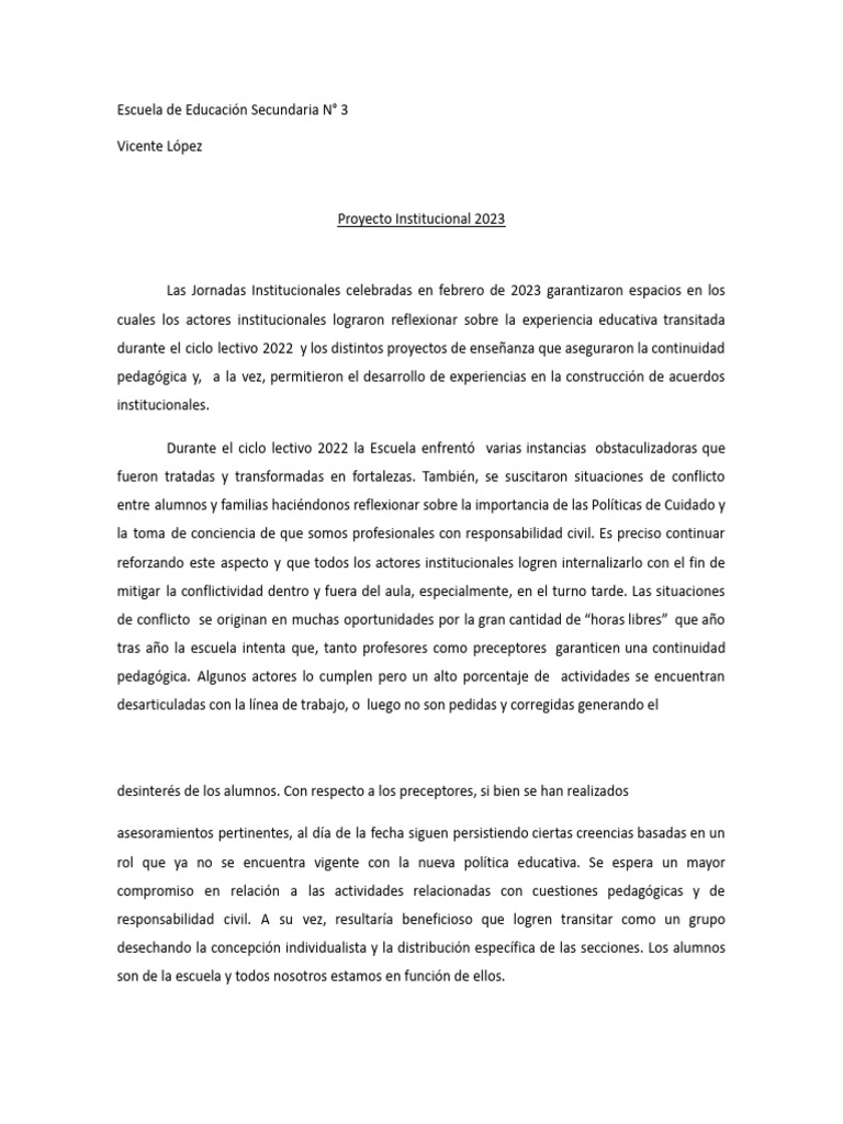 Proyecto Institucional 2023 | PDF | Enseñando | Evaluación