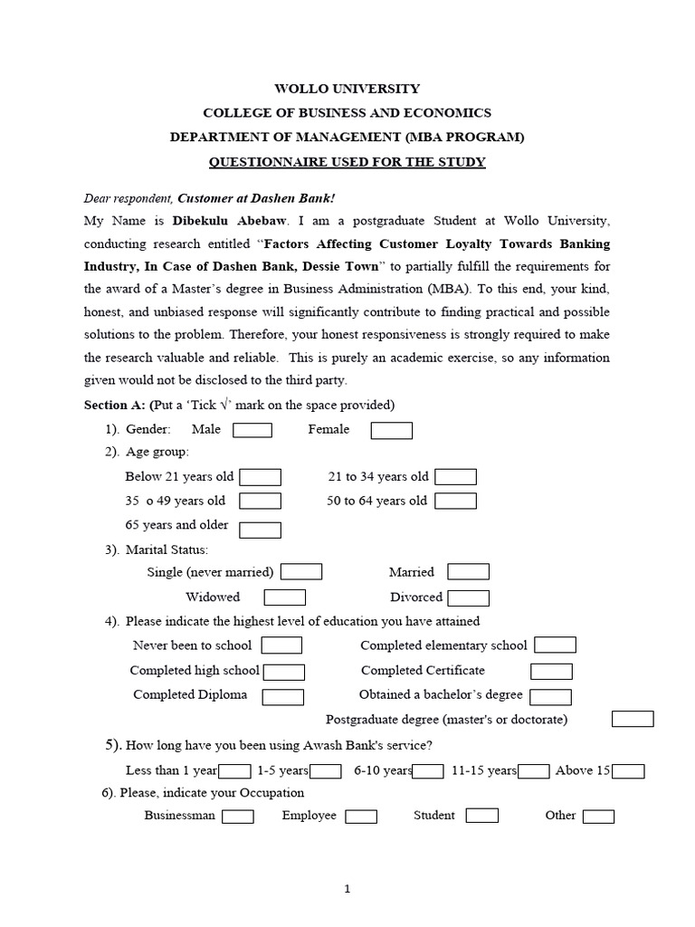 Thesis Questinnire Loyalty DA | PDF