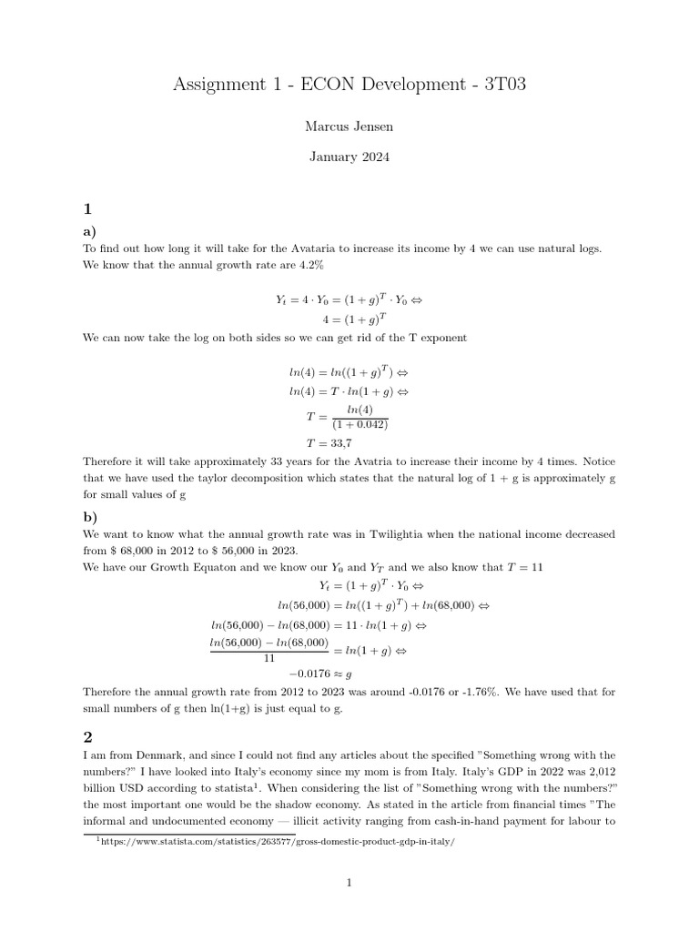 Assignment 1 Econ Development Pdf Gross Domestic Product Black Market