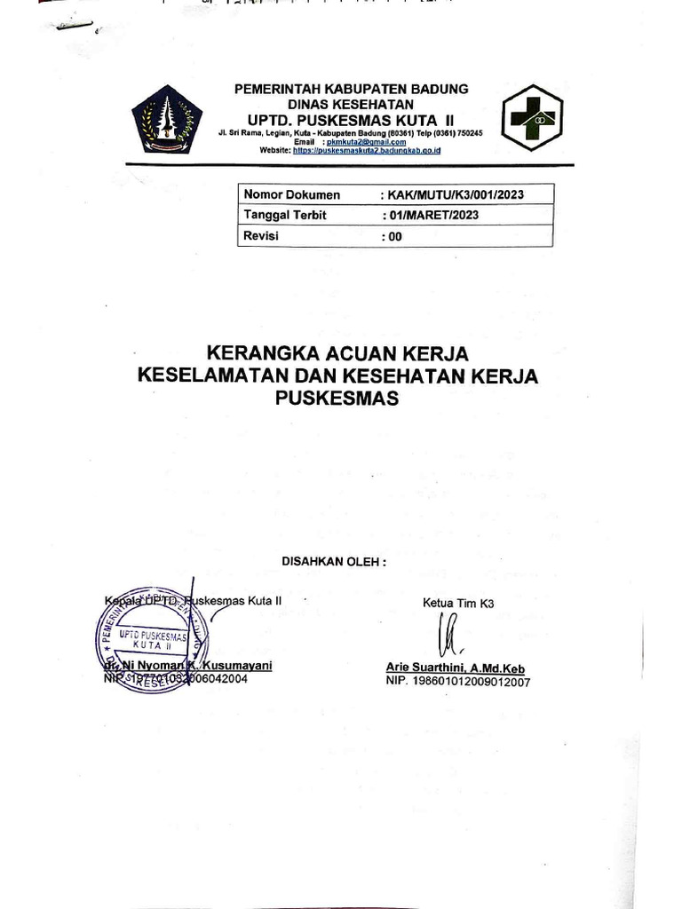 Kak Penyelenggaraan Program K3 Tahun 2023 | PDF