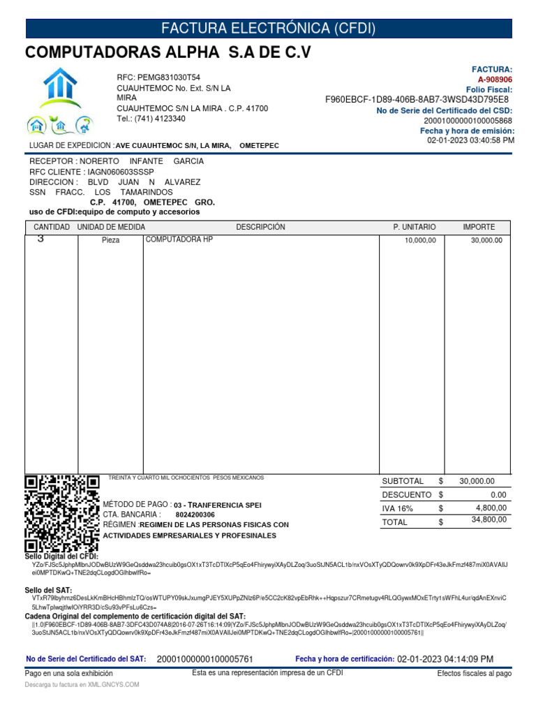 Factura OPE 3 | PDF | Contabilidad | Pagos