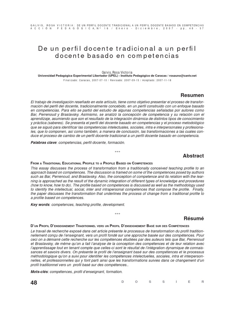 Perfil Docente Basado en Competencias | PDF | Aprendizaje | Maestros