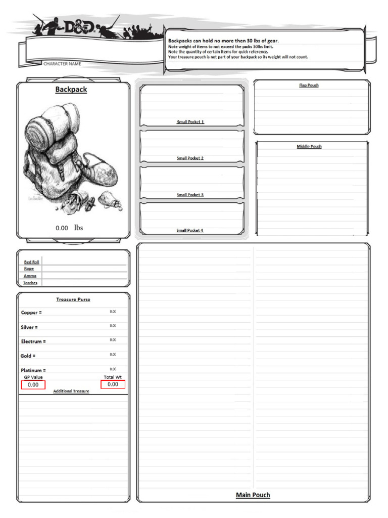 Backpack Inventory Sheet Calculating123 | PDF