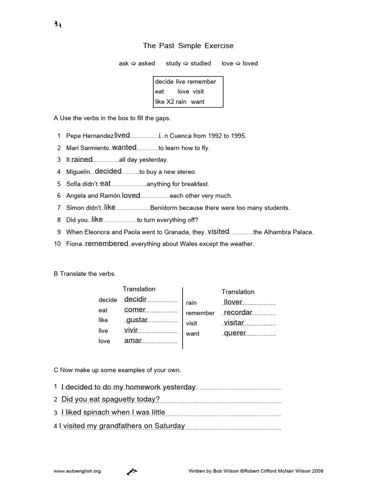 Ficha 4 - Past Simple Exercises | PDF | Grammar | Linguistics