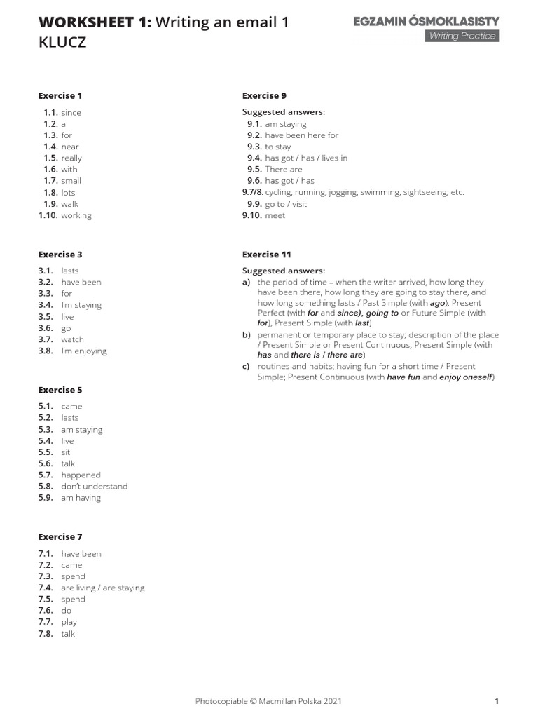 Writing Practice Worksheet 1 Klucz Odpowiedzi | PDF | Language Arts ...