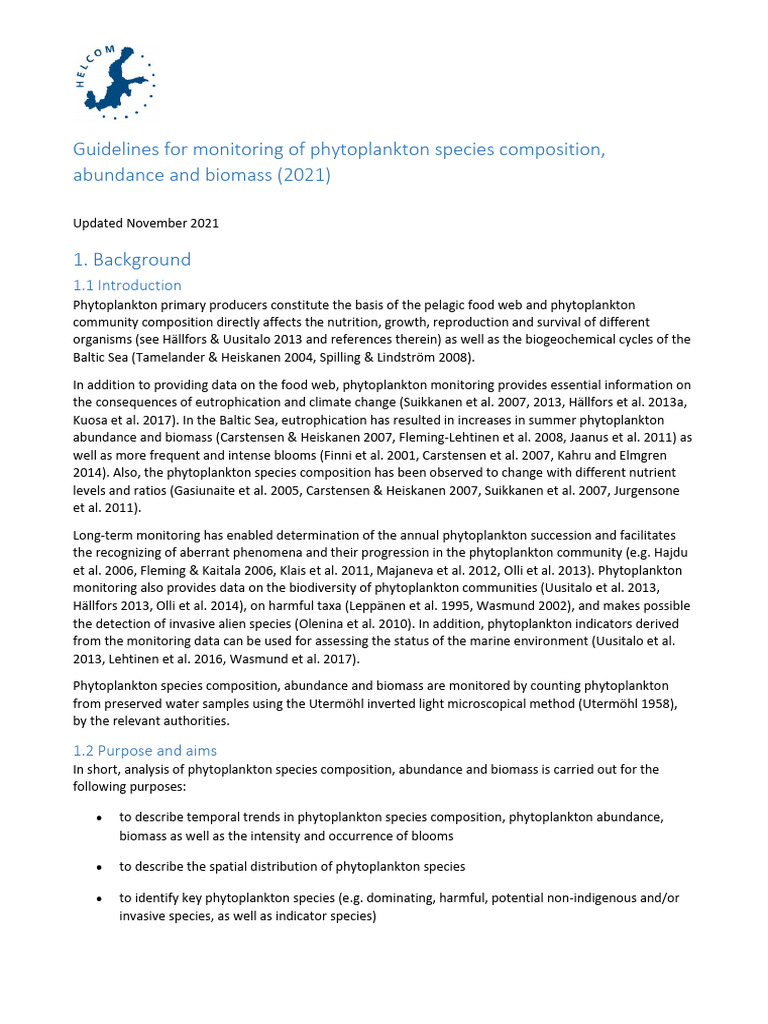 HELCOM Guidelines For Monitoring of Phytoplankton Species Composition Abundance and Biomass ...