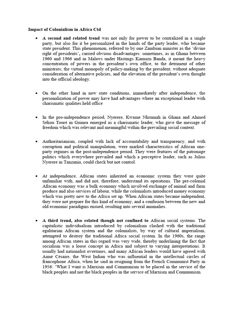 Impact of Colonialism in Africa CTD | PDF | Communism | Socialism