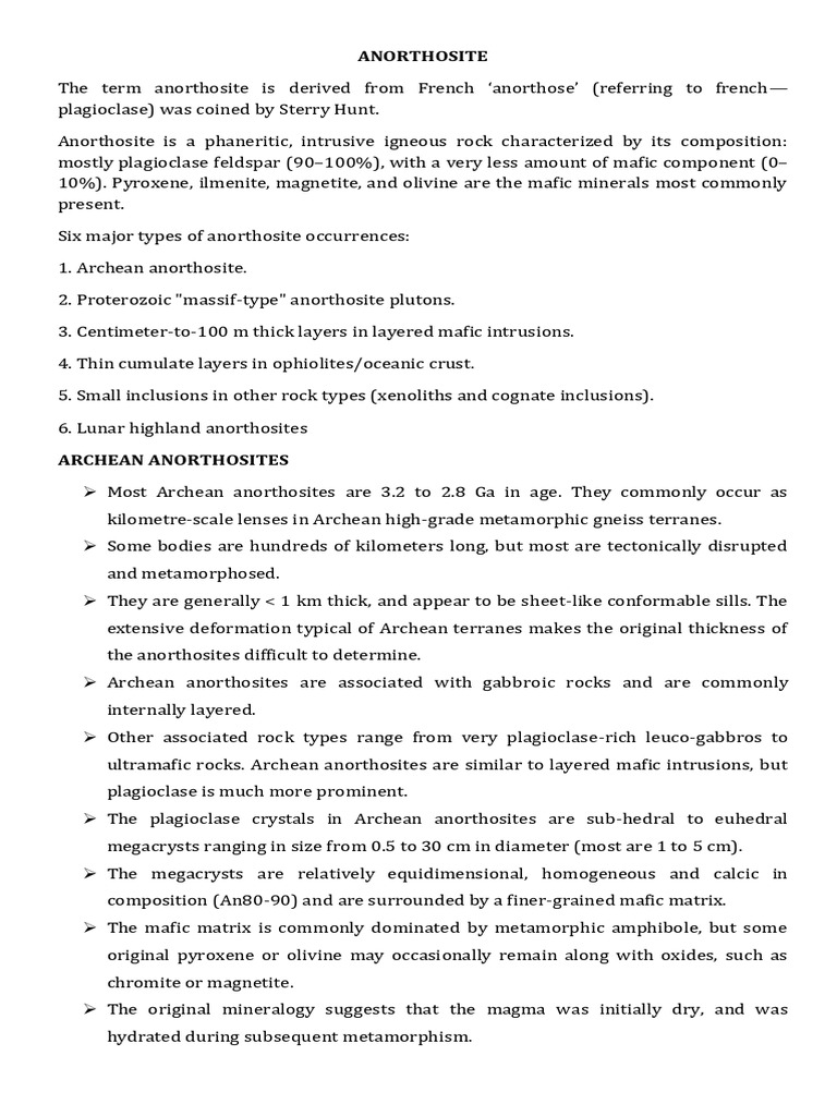 Understanding Anorthosite Types and Formation | PDF | Volcanology ...