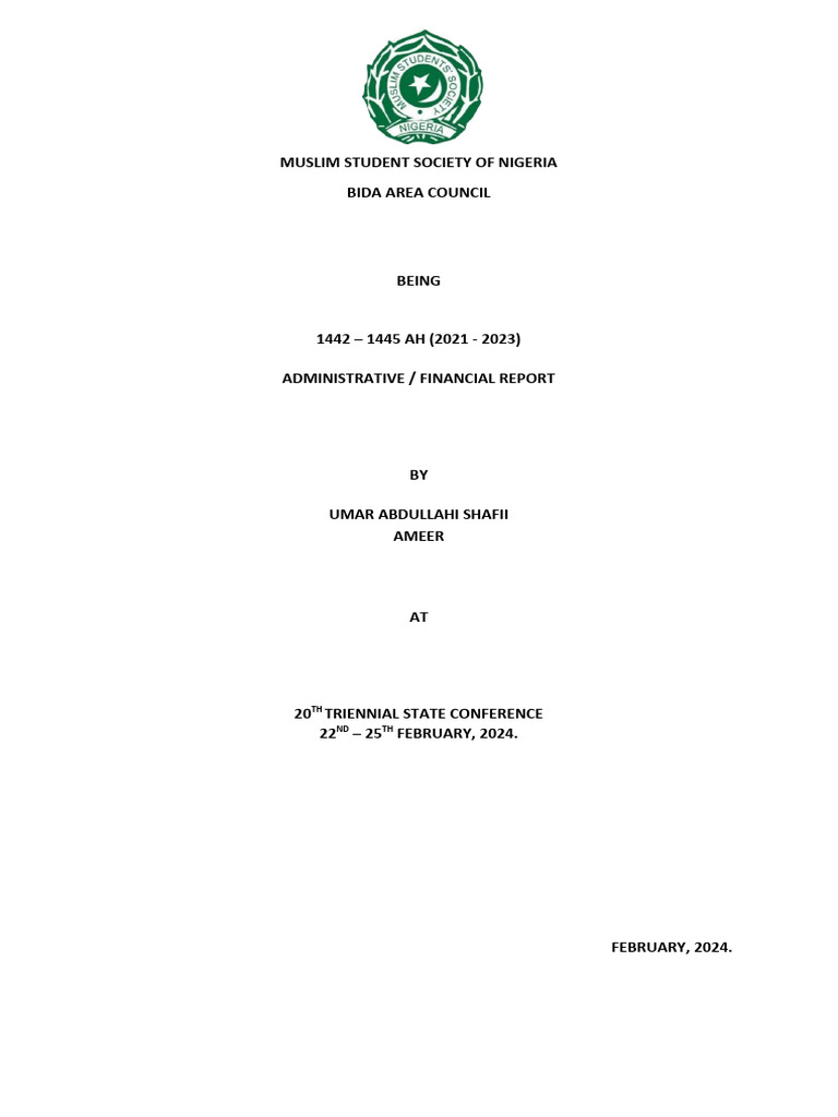MSSN Bida Area Council Report 2021-2023 | PDF | Expense | Abrahamic ...