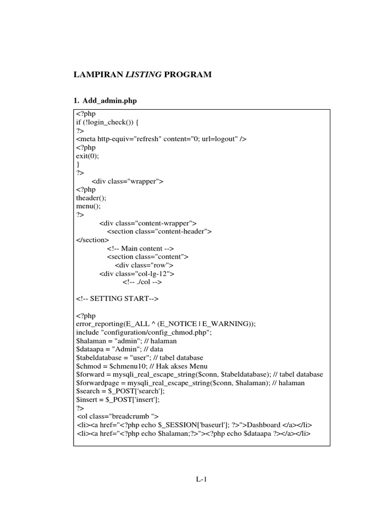 1.16 Lampiran Listing Program | PDF | Databases | Sql