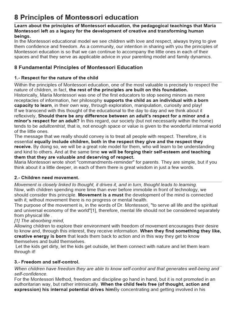 8 Principles of Montessori Education | Download Free PDF | Learning ...